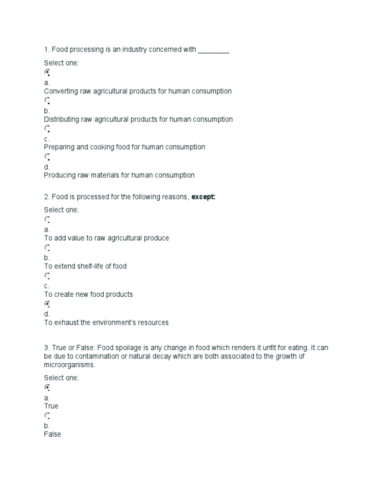 Pre Test Food Processing NC II | PDF