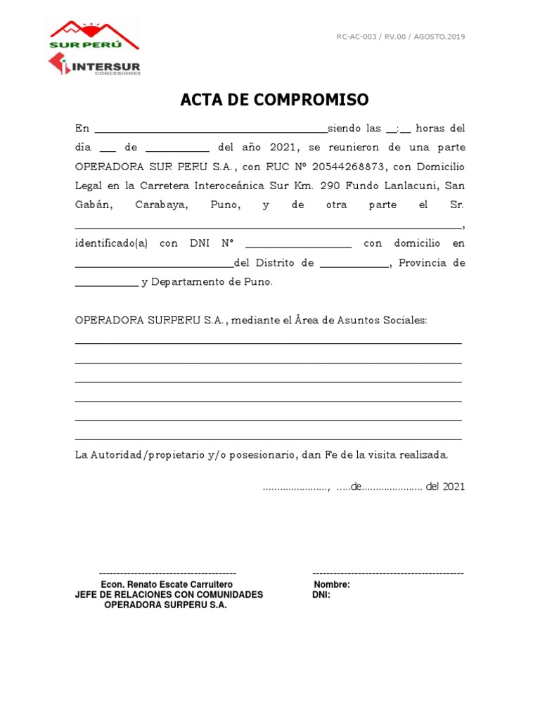 Acta de Compromiso Mod | PDF