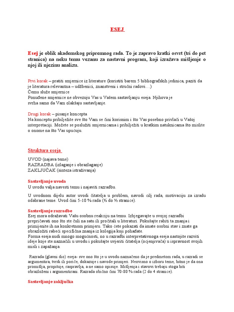 Upute Za Pisanje Eseja Didaktika PPDMI | PDF