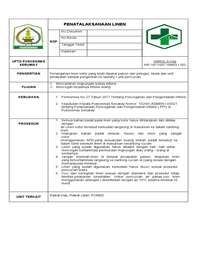 Penatalaksanaan Linen | PDF