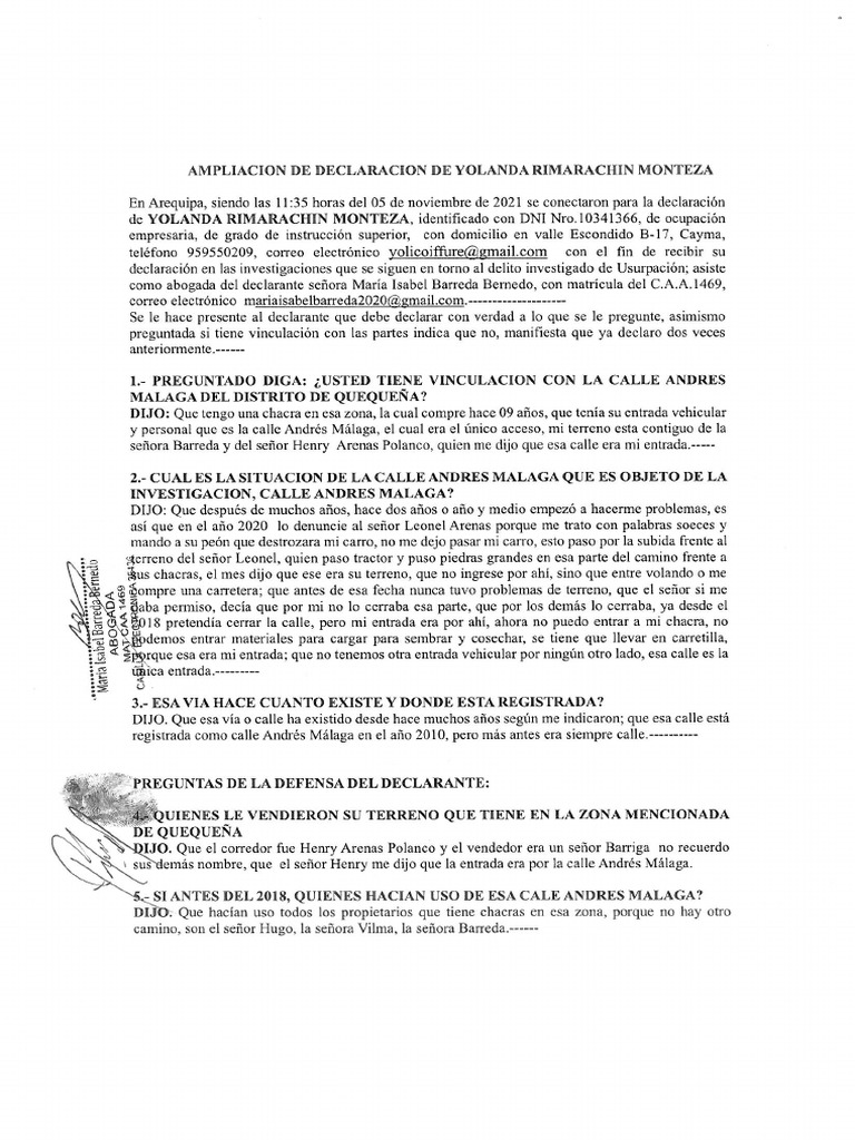 Declaracon Ylanda Rimarachin Monteza | PDF