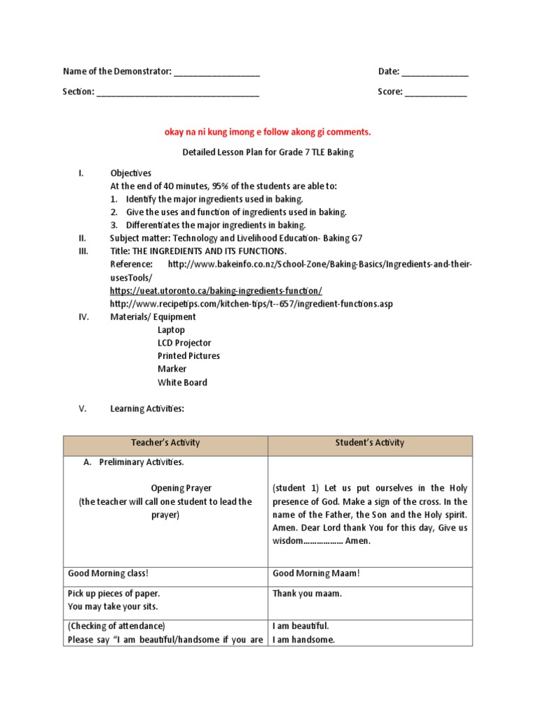 Lesson Plan For BPP | Download Free PDF | Cakes | Breads