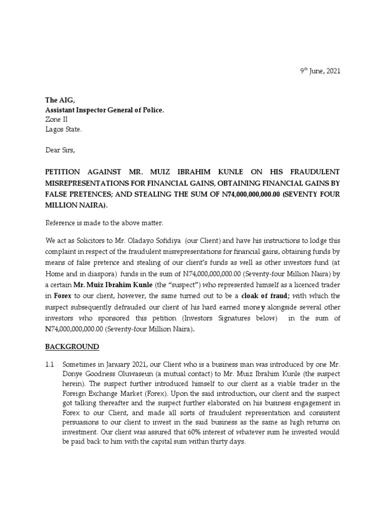 Petition To Police | PDF | Fraud | Foreign Exchange Market