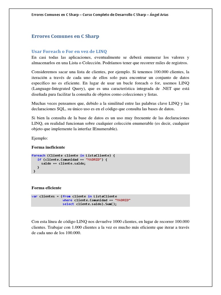 067 Errores-Comunes-en-C-Sharp | PDF | C Sharp (lenguaje de ...