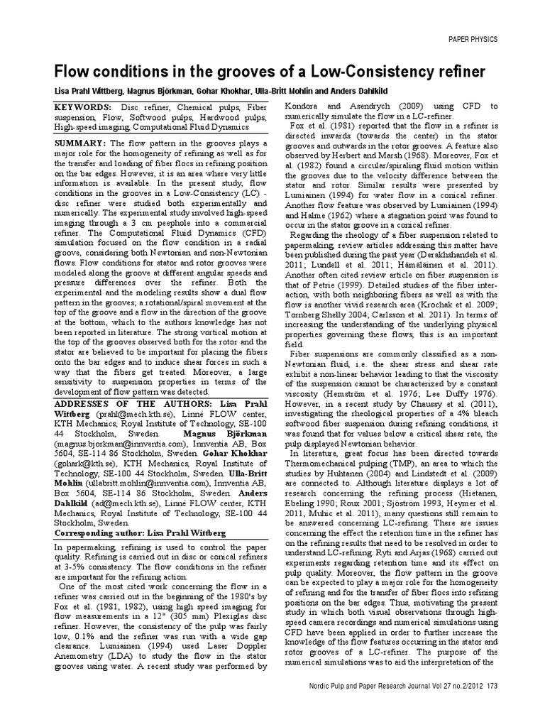 Flow Conditions Low Consistency Refiner | PDF | Fluid Dynamics | Viscosity