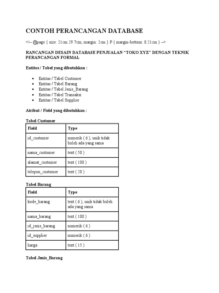 Contoh Perancangan Database | PDF
