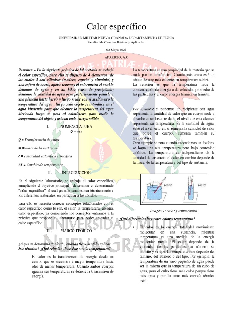 Calor Especifico Final | PDF | Calor | Temperatura