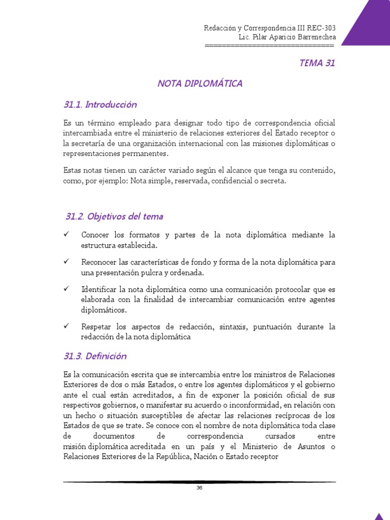 Tema 31 La Nota Diplomática | PDF | Diplomacia | Correspondencia ...