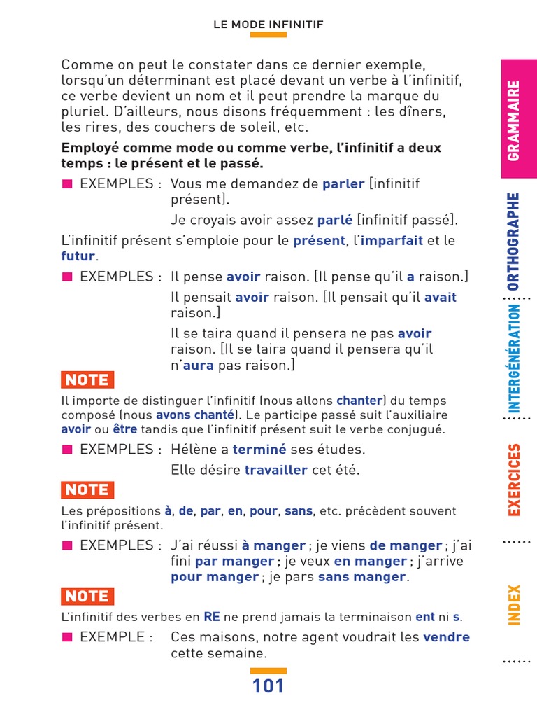 Employé Comme Mode Ou Comme Verbe, L'infinitif A Deux Temps: Le Présent ...