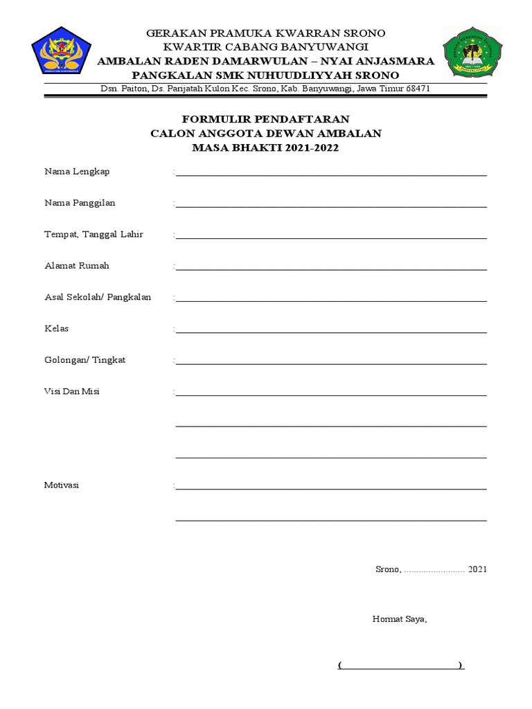 Formulir Pendaftaran Calon Anggota | PDF