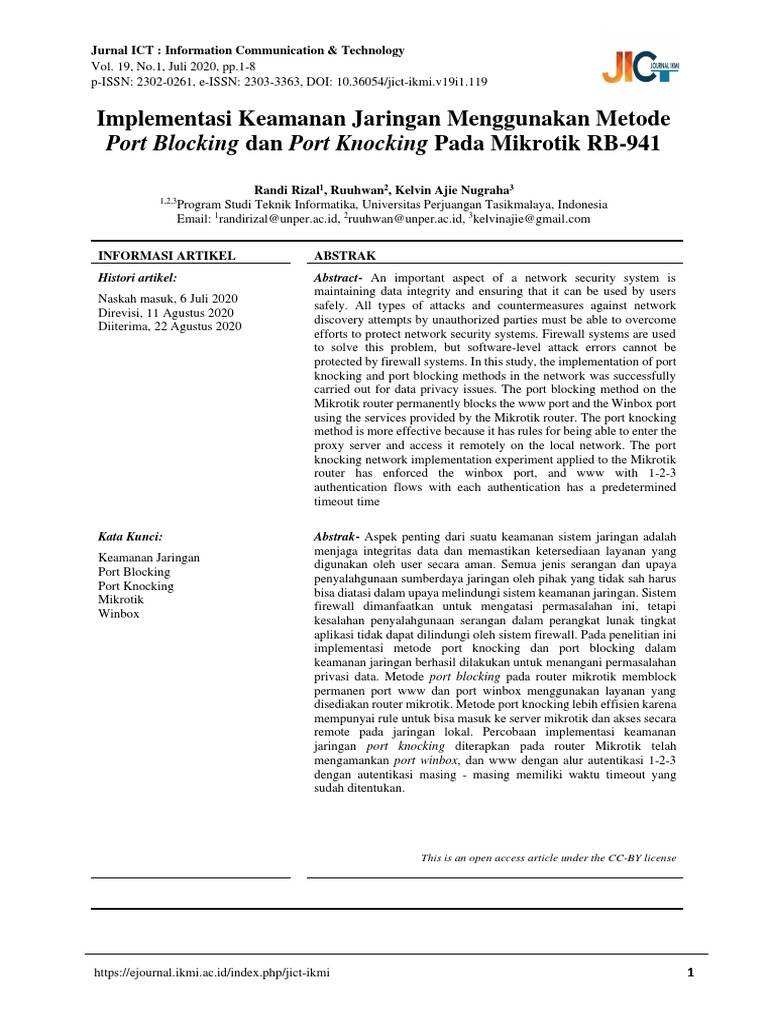Keamanan Jaringan Menggunakan Port Blocking Dan Port Knocking | PDF