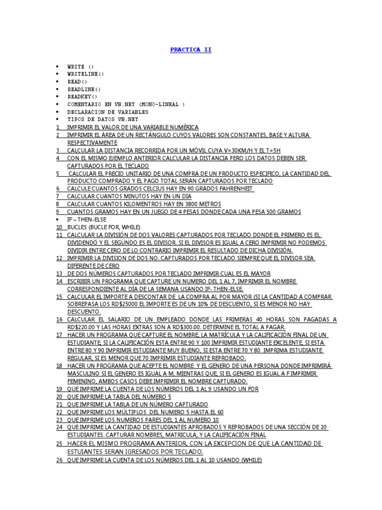 Ejercicios VB.NET: Variables y Bucles | PDF