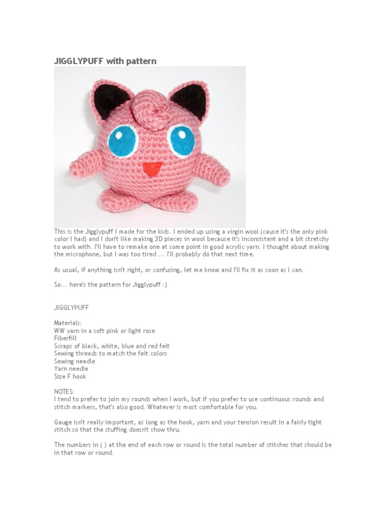 JIGGLYPUFF With Pattern | PDF | Sewing | Yarn