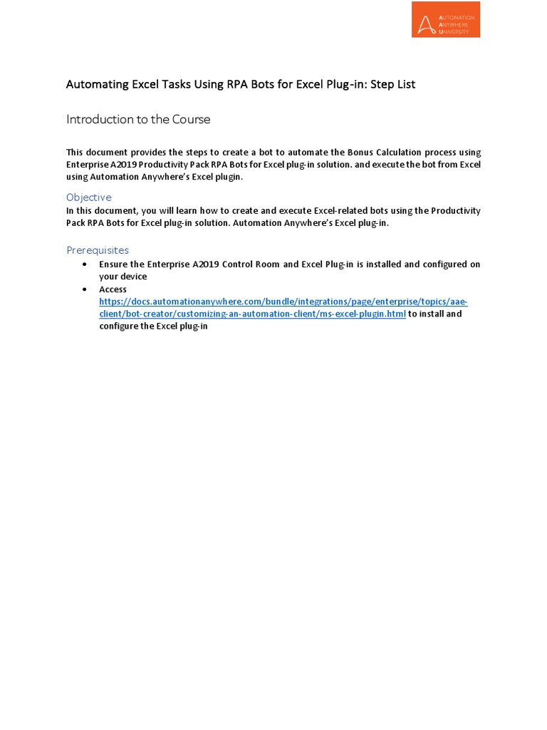 Automating+excel+tasks+using+rpa+bots+for+excel+plug-In Step+list | PDF ...