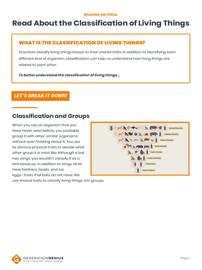 Understanding Living Things Classification | PDF | Taxonomy (Biology ...