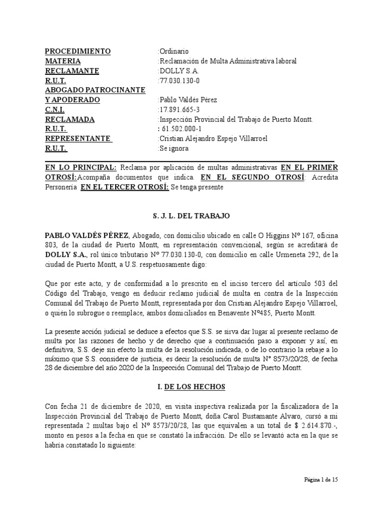 Reclamación de Multa Administrativa Laboral | PDF | Derecho penal ...