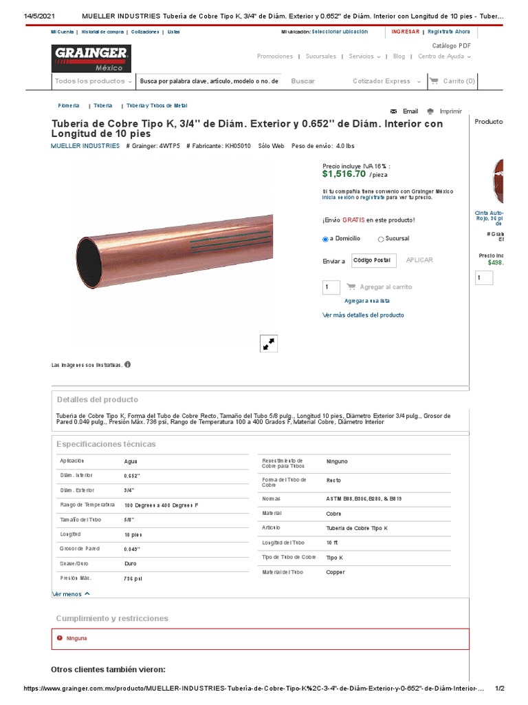 Tuberia Ficha Tecnica | PDF | Tubería (transporte de fluidos) | Cobre