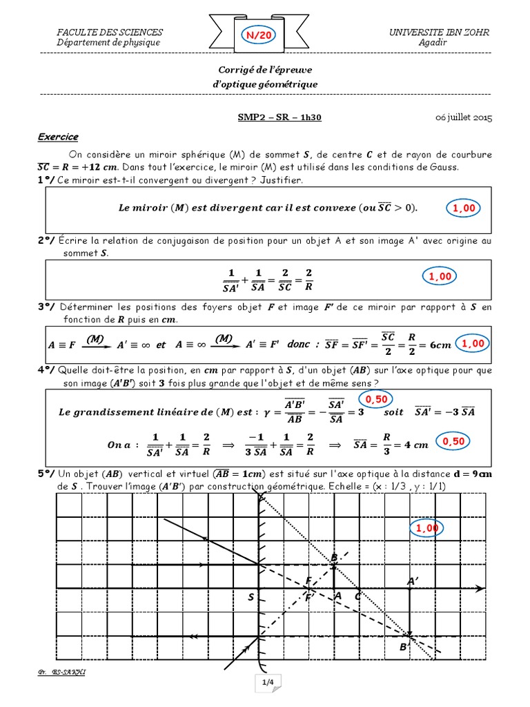 Corr Exam5 Optique s2 | PDF | Optique | Philosophie naturelle