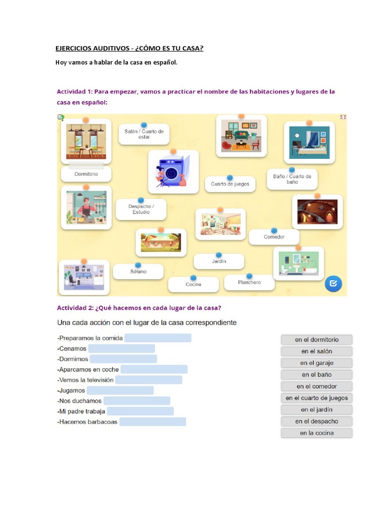 Ejercicios Auditivo - Como Es Tu Casa | PDF | Cocina, comidas y vino