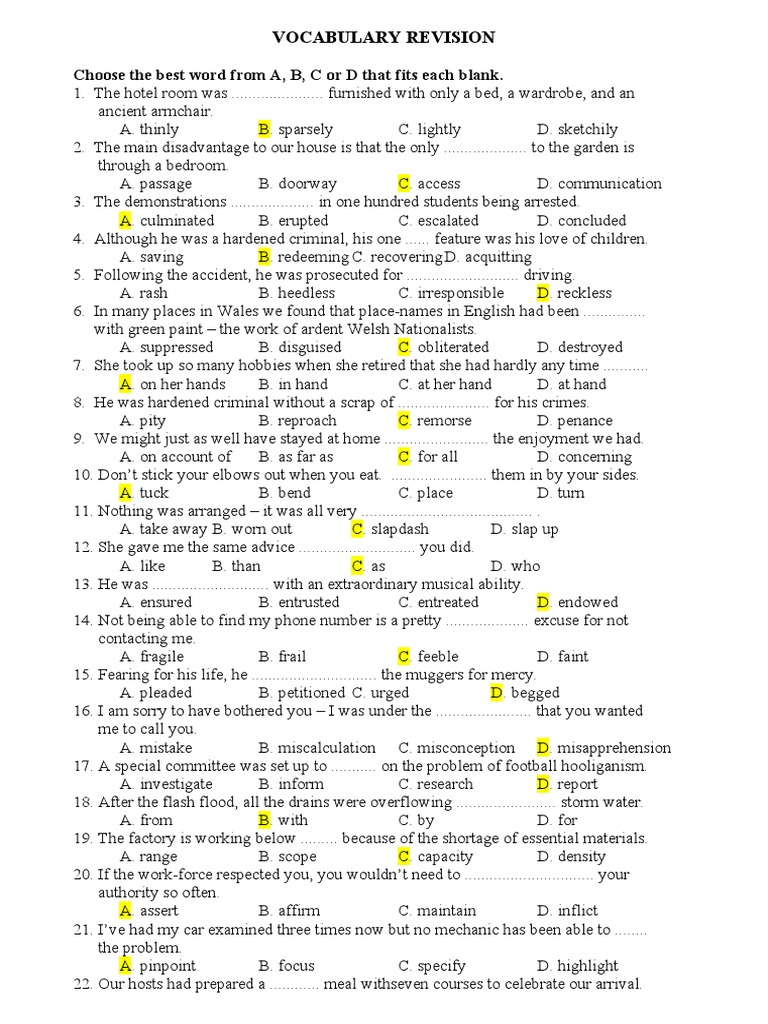 Vocabulary Revision | PDF