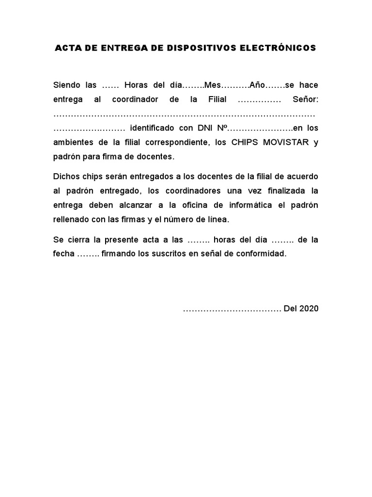 Acta de Entrega de Dispositivos Electrónicos | PDF