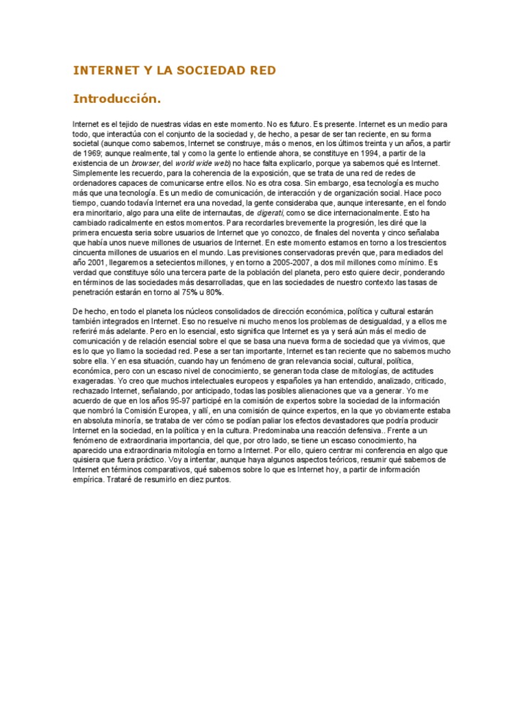 Internet y La Sociedad Red | PDF | Internet | Sociedad