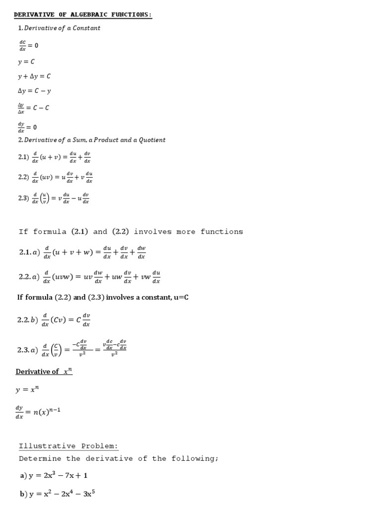 Derivative of Algebraic Functions | PDF | Derivative | Mathematics