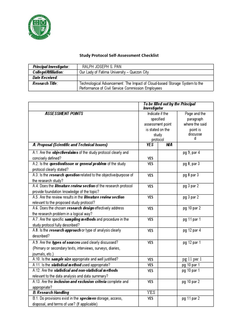Self-Assessment Checklist (Pan) | PDF | Cognition | Science