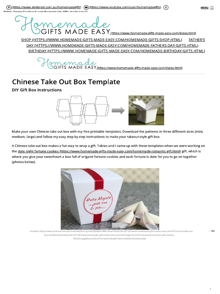 Chinese Take Out Box Template & Instructions - DIY Gift Containers | PDF