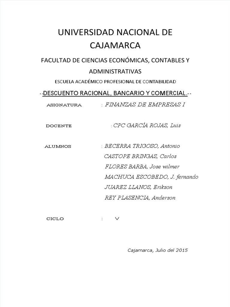 PDF Descuento Racional Comercial y Bancario | PDF | Interés | Bancos