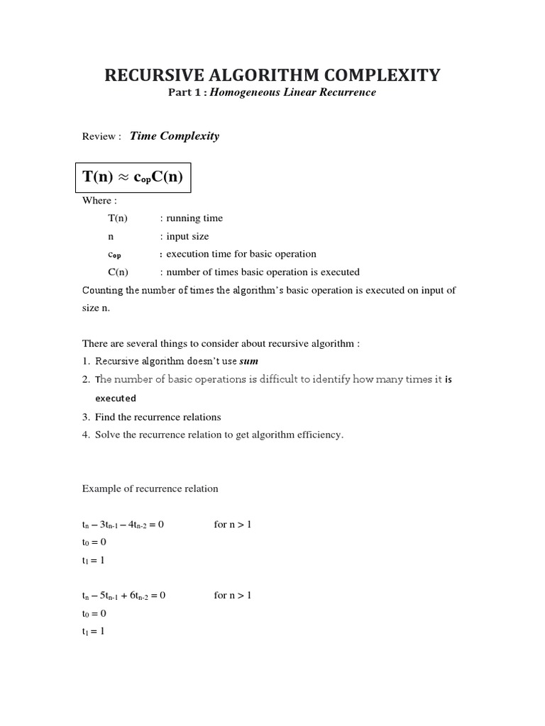 02 Recursive Algorithm Complexity Part 1 | PDF | Recurrence Relation | Mathematics