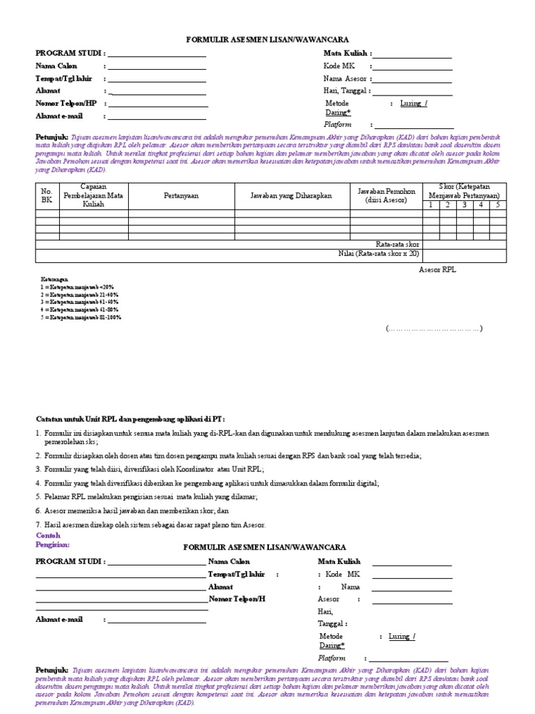 Contoh - 05 Formulir Asesmen Lisan | PDF