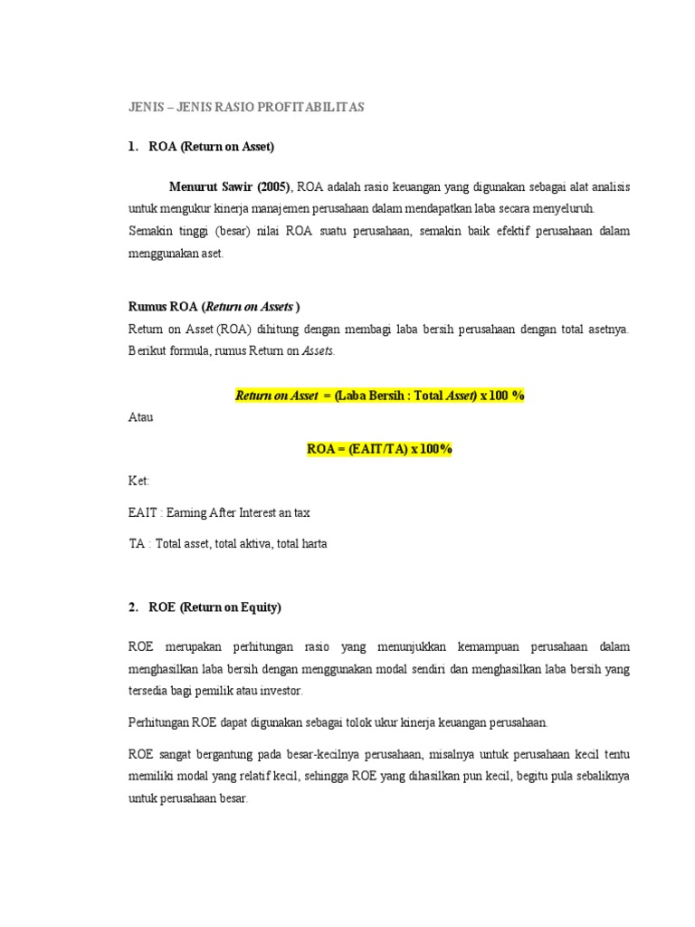Rumus dan Pengertian ROA dan ROE | PDF | Komputer