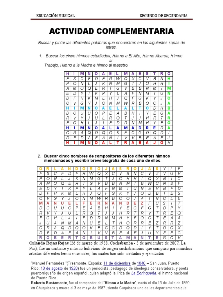 Actividad Complementaria Segundo de Secundaria | PDF