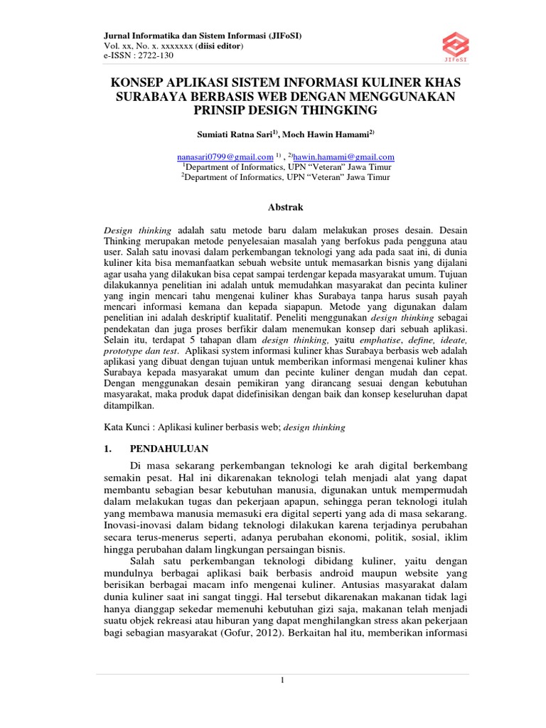 Jurnal Design Thinking Kelompok 1 17081010031 18081010038 | PDF