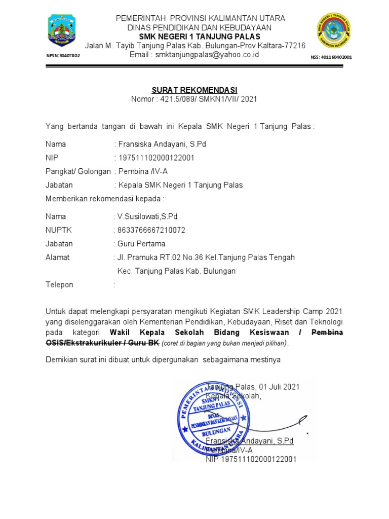 SURAT REKOMENDASI Pendamping | PDF