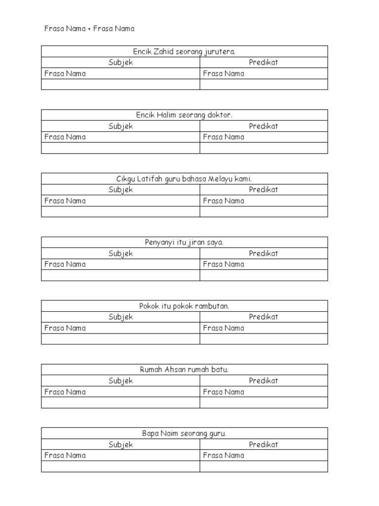 Latihan Frasa Nama untuk Tahun 1 | PDF