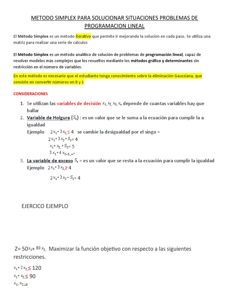 Metodo Simplex para Solucionar Situaciones Problemas de Programacion ...