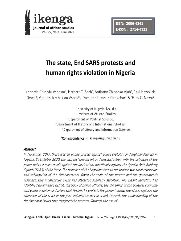 The State, EndSARS Protests and Human Rights Violation in Nigeria ...
