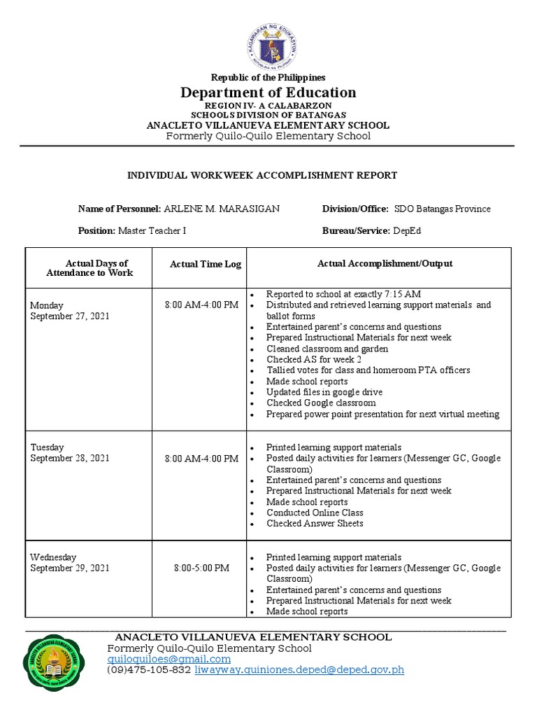 AMM-INDIVIDUAL-WORKWEEK-ACCOMPLISHMENT-REPORT Q1W3 September 27-October ...