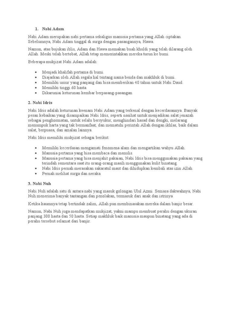 Nabi Adam, Idris Dan Nuh | PDF