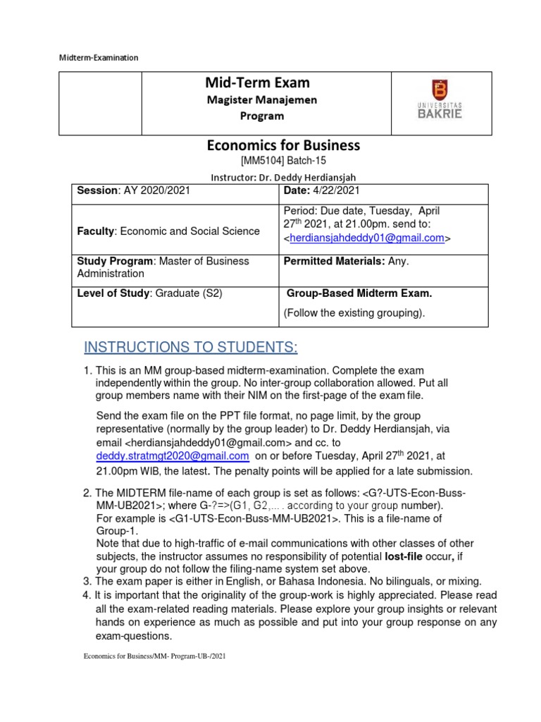 Mid-Term Exam: Magister Manajemen Program | PDF | Economics | Pricing