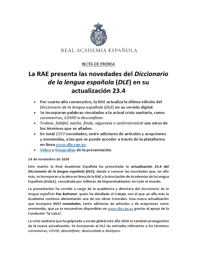 NDP - RAE - La RAE Presenta Las Novedades Del Diccionario de La Lengua ...