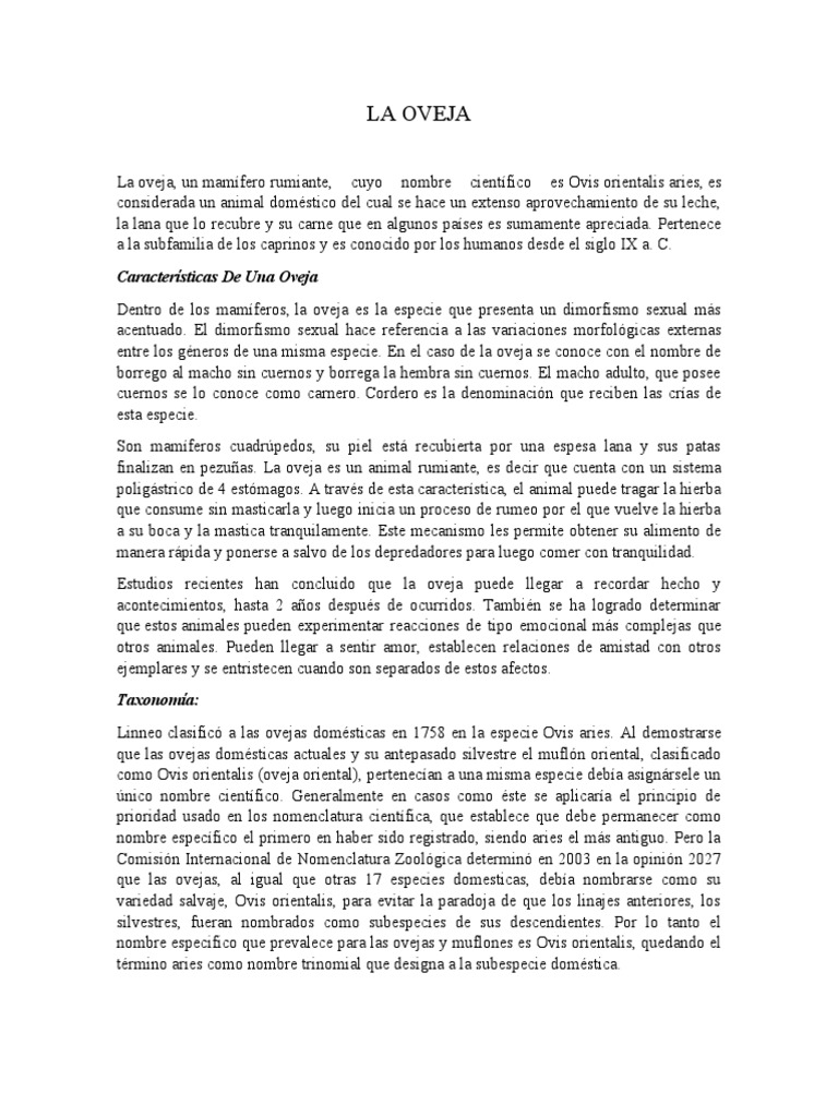 La Oveja Pdf Oveja Zoología