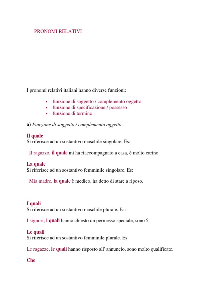 Pronomi Relativi | PDF