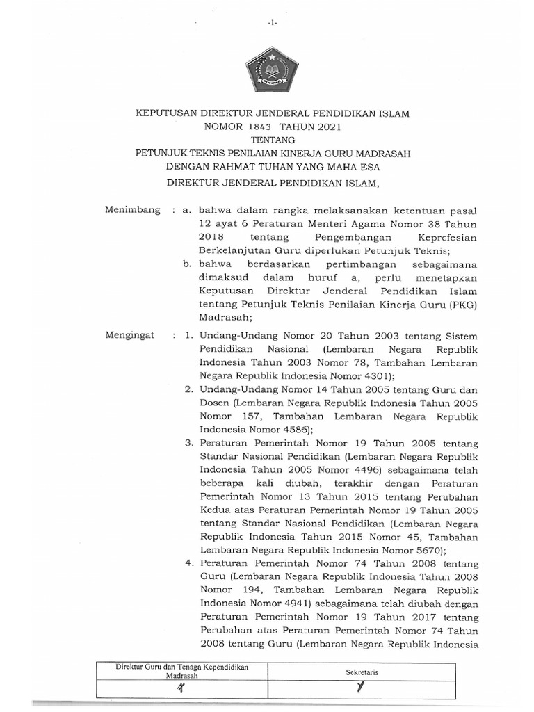 Juknis No 1843 Tahun 2021 TTG PKG | PDF