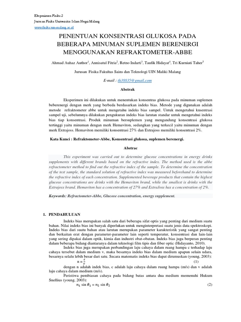 Jurnal Refraktometer Abbe | PDF