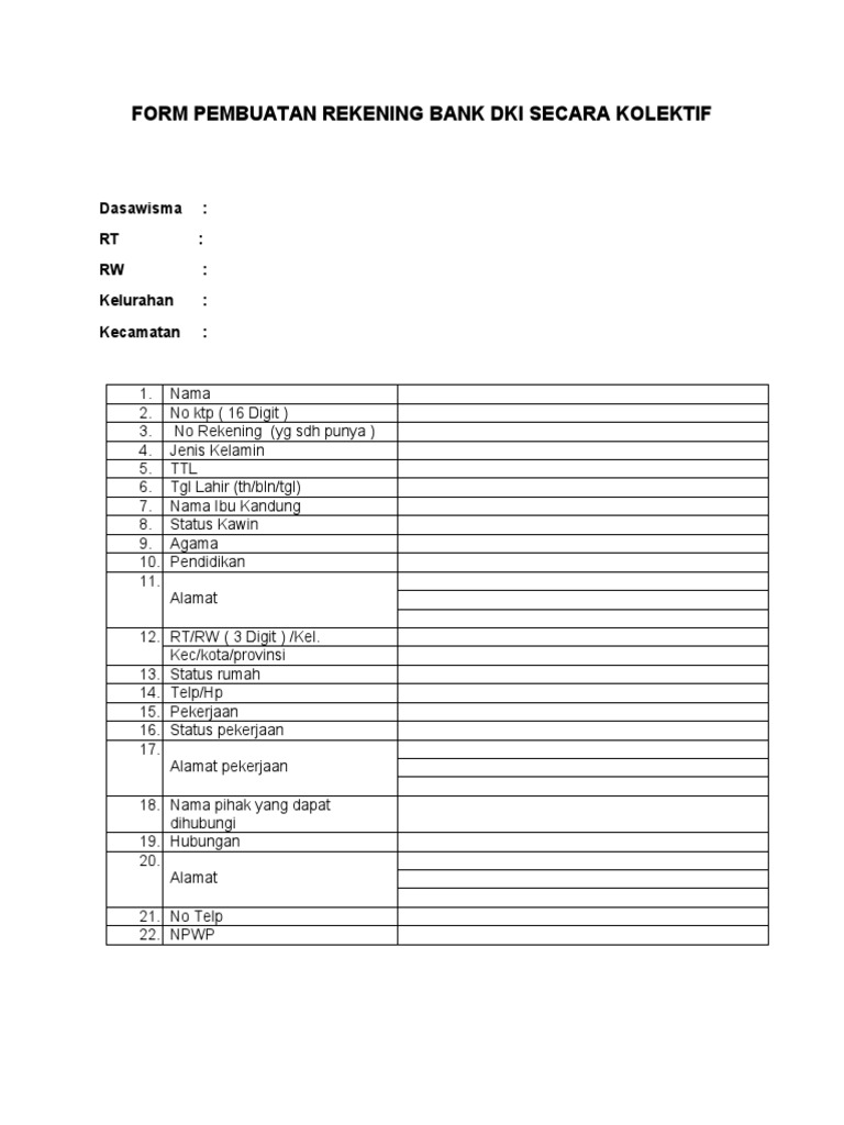 Form Rek-Bank - Dki | PDF