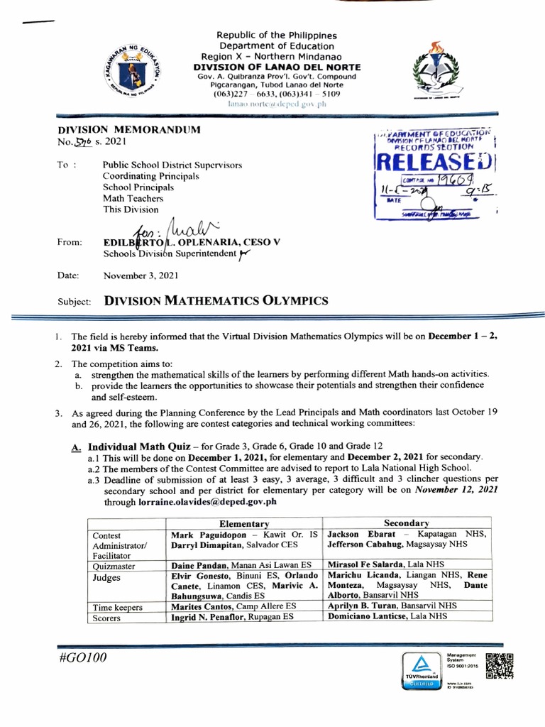 Division Mathematics Olympics | PDF