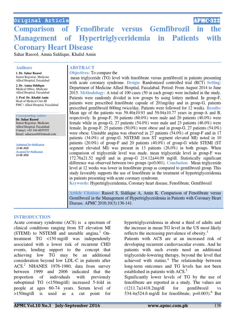 27 - Comparison of Fenofibrate Vs Gemfibrozil in The Management of ...
